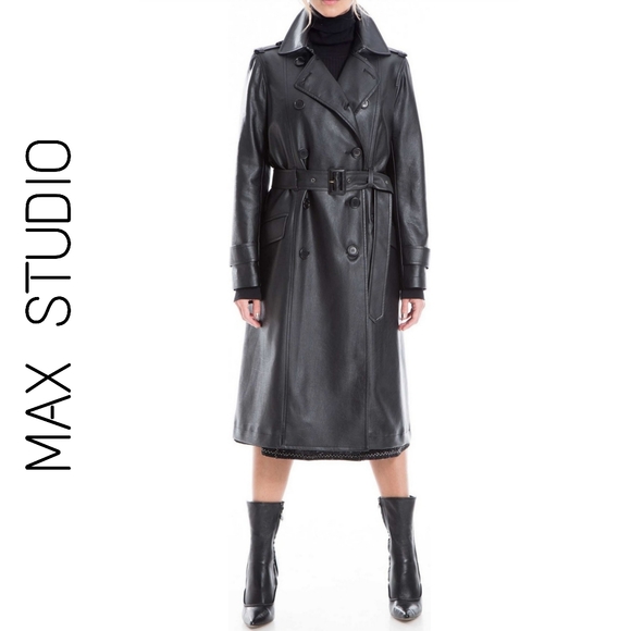 Max Studio | Jackets & Coats | Max Studio Faux Leather Black Long ...